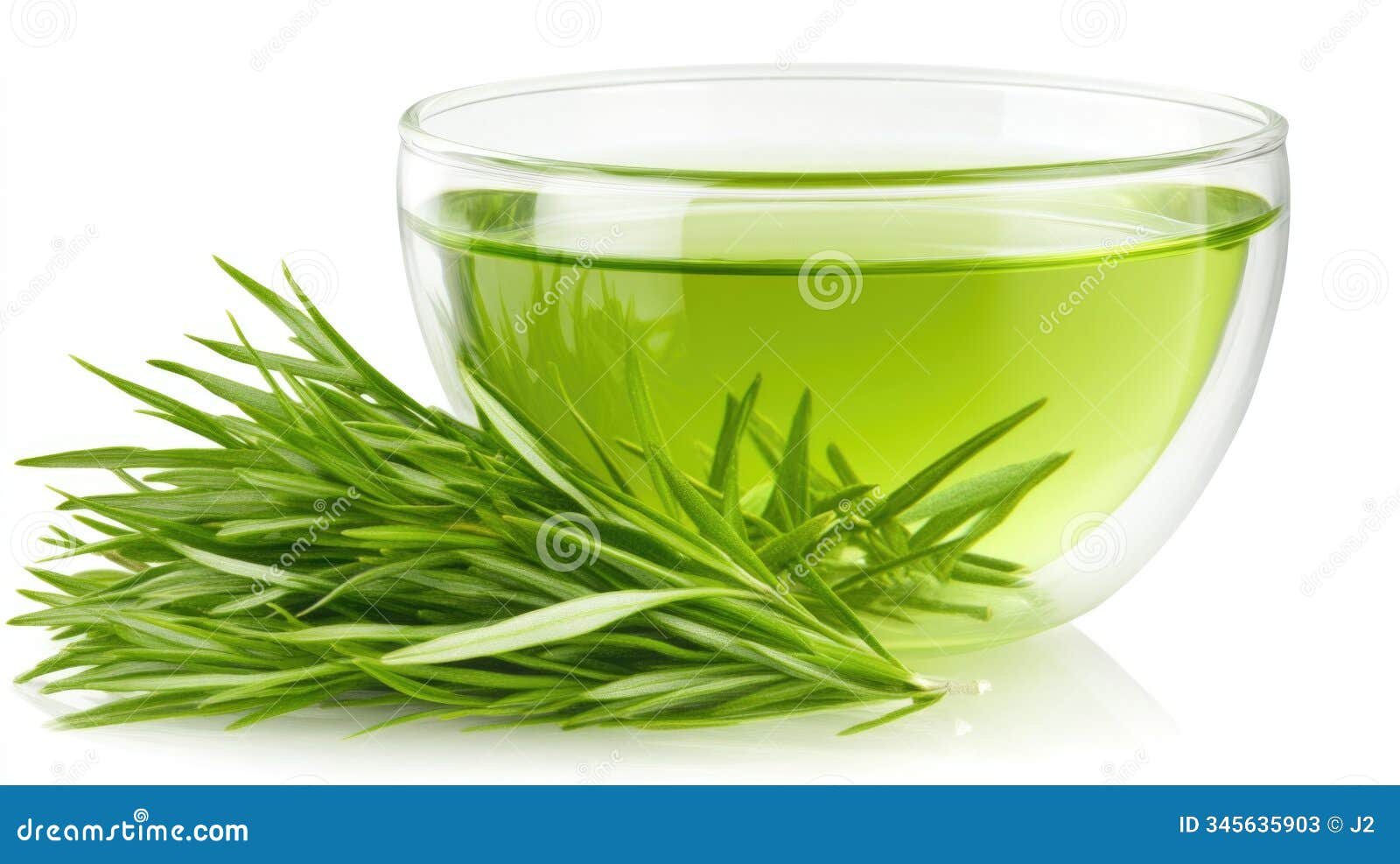 Refreshing Green Tea in Transparent Cup with Fresh Leaves on White ...