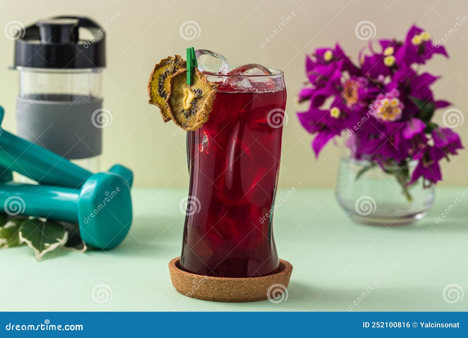 Refreshing Healthy Drink in Long Glass Cup on Light Green Background ...