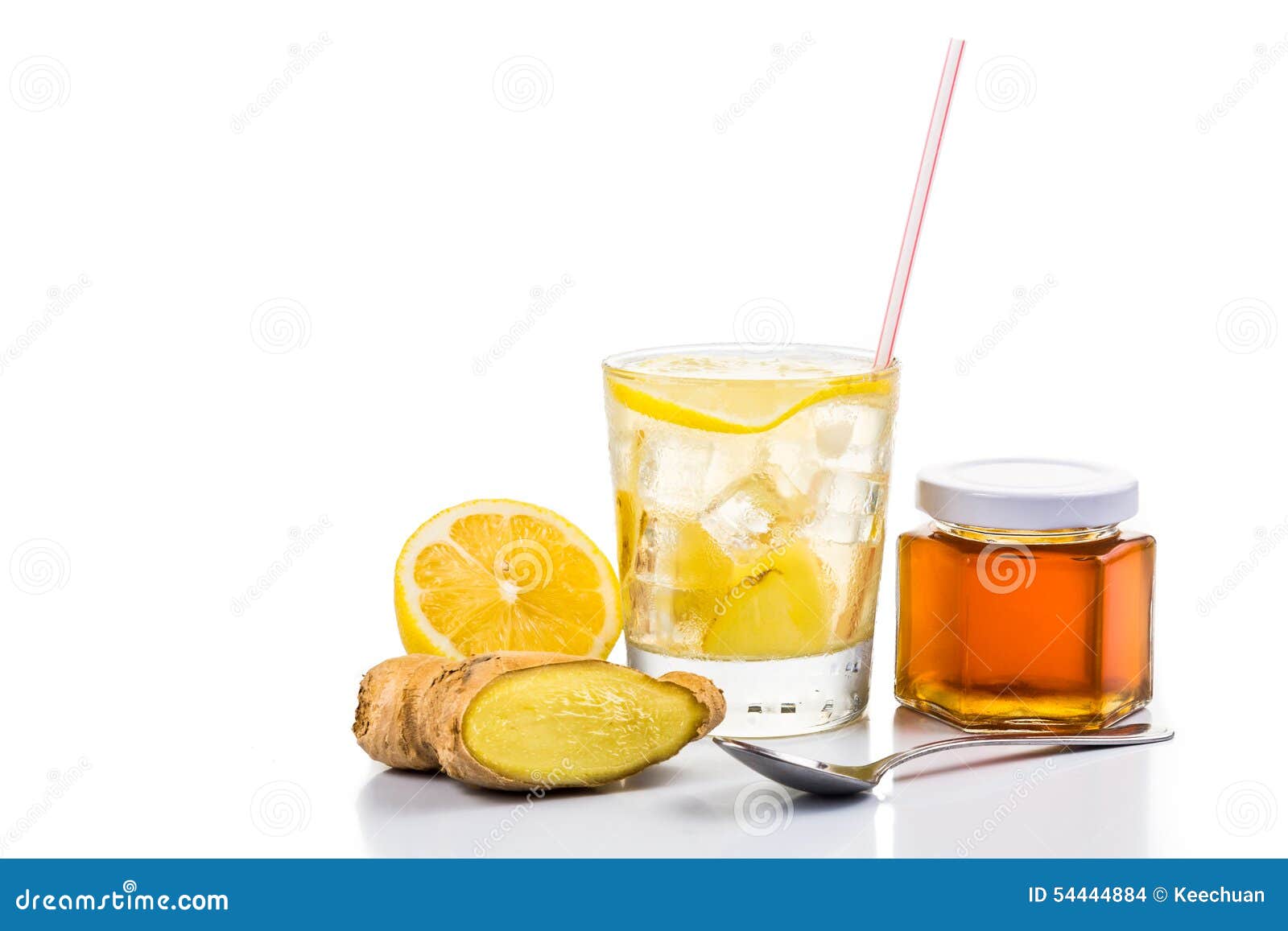 Refreshing Ice Cold Honey Ginger Lemon Tea in Transparent Glass Stock ...