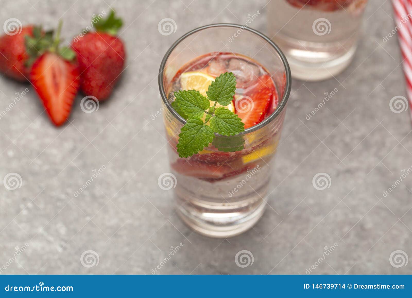Refreshing Ice Cold Strawberry Lemonade on Grey Table Stock Photo ...