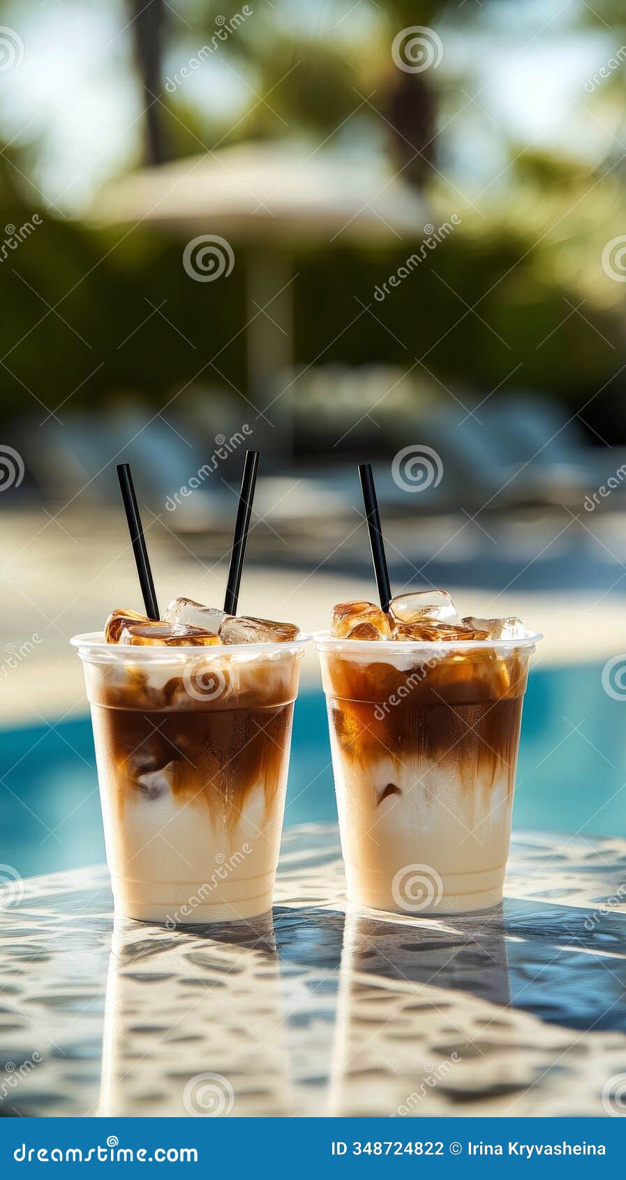 Refreshing Iced Coffee Drinks at a Sunny Poolside Location in the ...