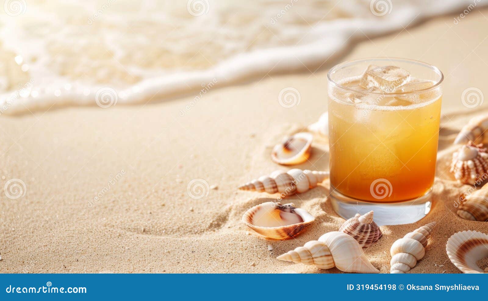 Refreshing Iced Drink on Sunny Beach with Shells Stock Photo - Image of ...
