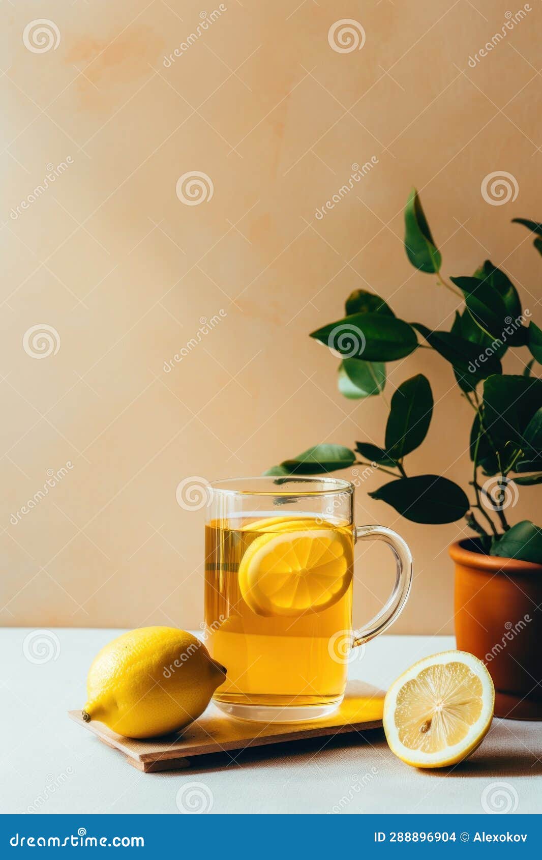 Refreshing Lemon Tea in Minimal Glass on Table Top AI Generated Stock ...