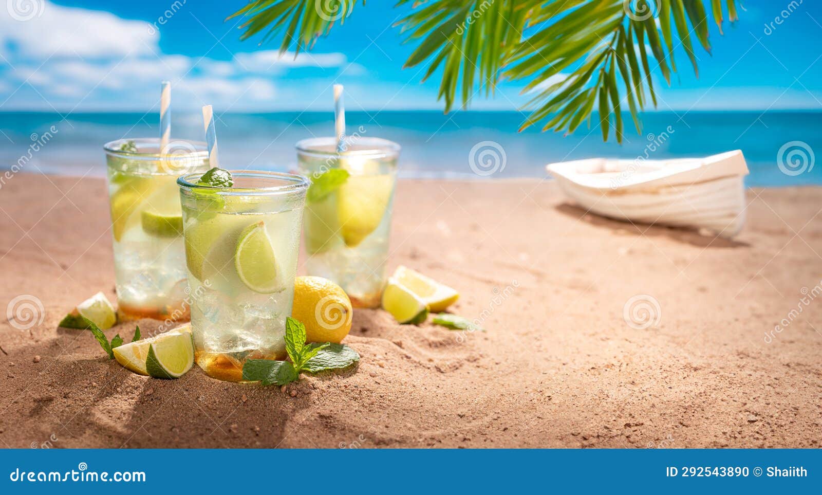 Refreshing Lemonade with Ice on Sandy Beach Stock Photo - Image of ...