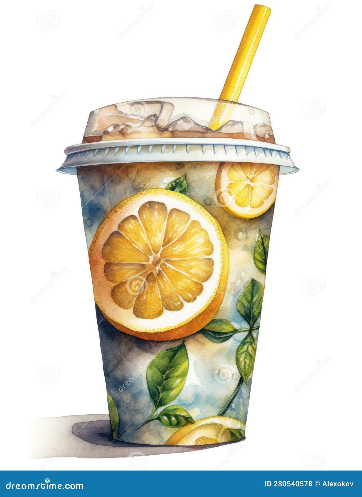 Refreshing Lemonade in a Take-Out Cup with Straw on a White Background ...