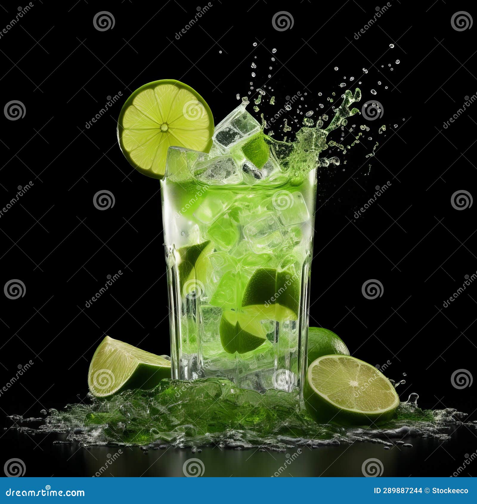 Refreshing Lime Juice Splash on Black Background Stock Illustration ...