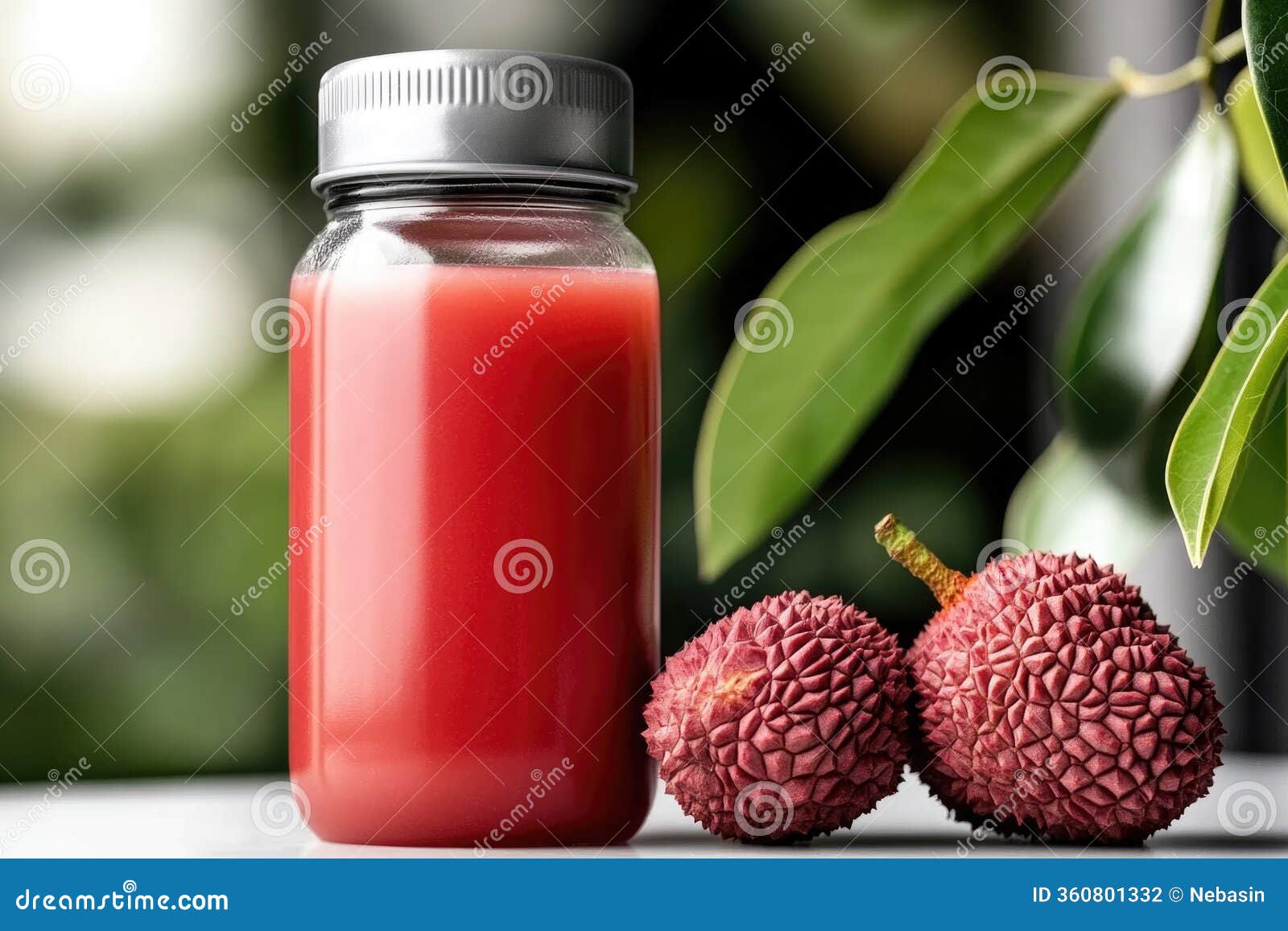 Refreshing Lychee Juice with Fresh Lychees and Green Leaves in ...