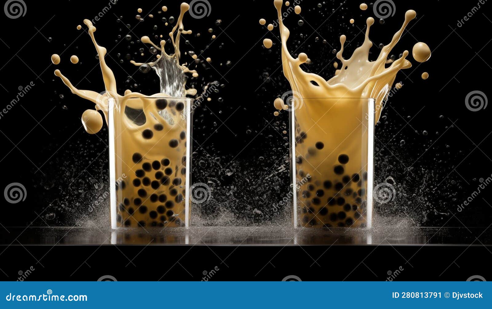 Refreshing Milkshake Pouring into Glass, Splashing with Abstract ...