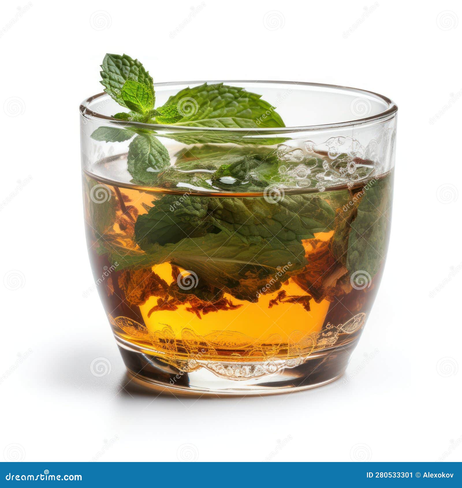 Refreshing Moroccan Mint Tea in a Glass on White Background . Stock ...