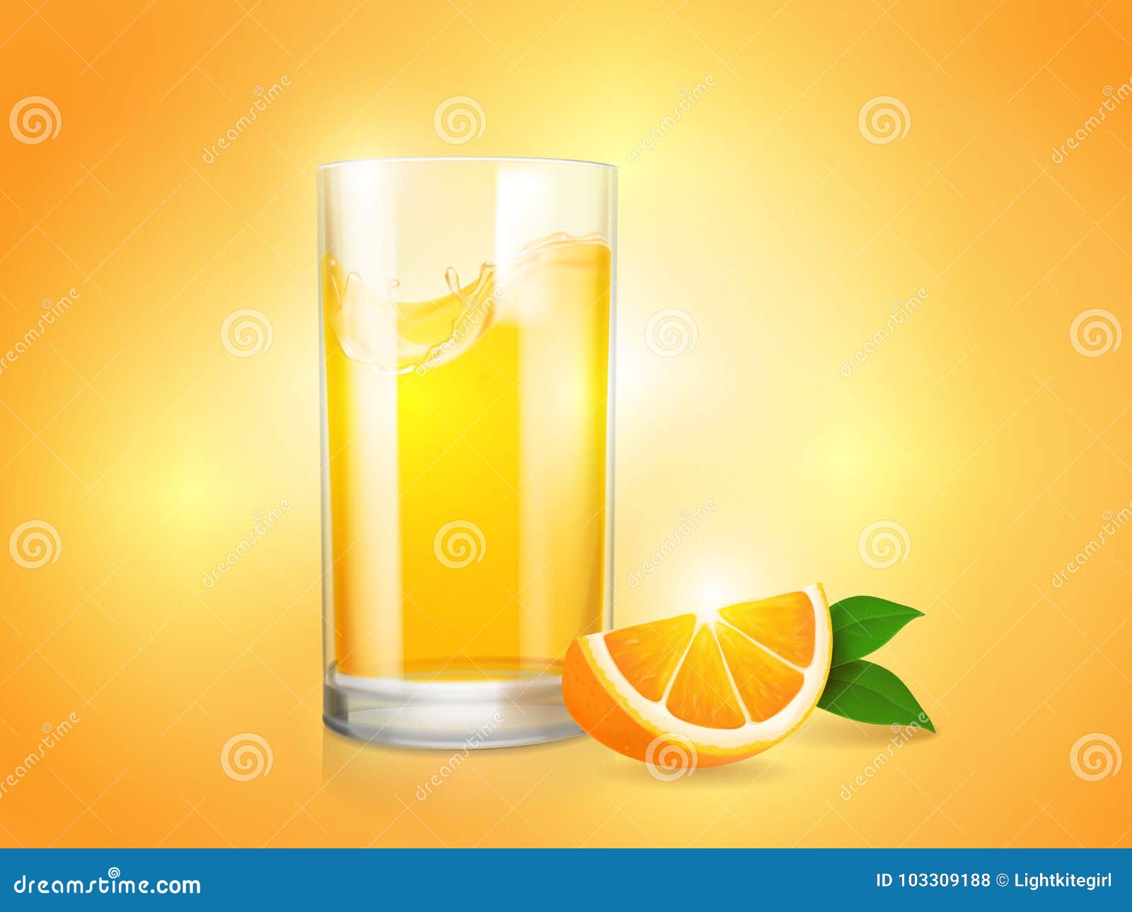 Refreshing Orange Background with Glass and Slice of Citrus Vector ...