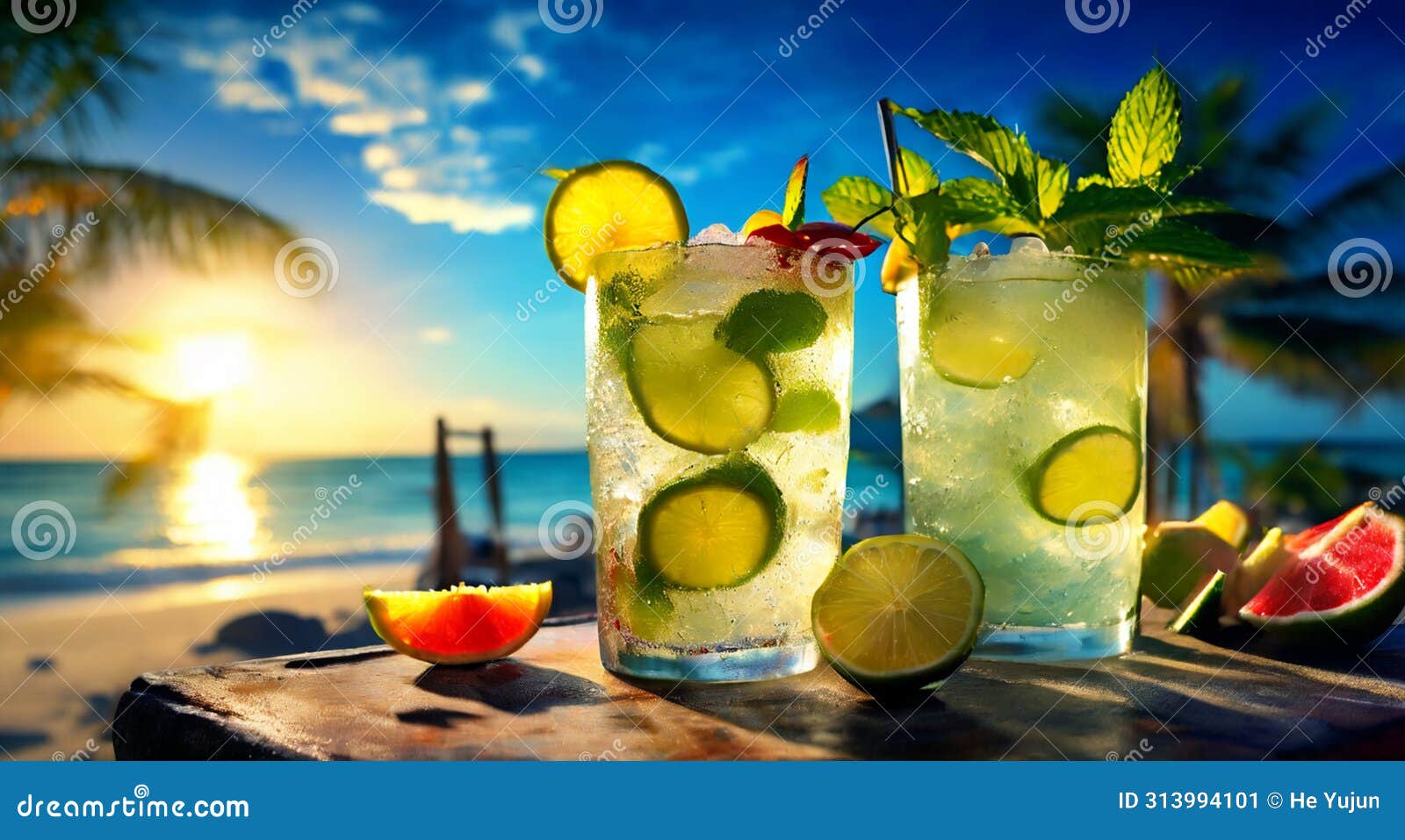 Refreshing Pause in Paradise: Tropical Drinks on a Sunny Beach Stock ...