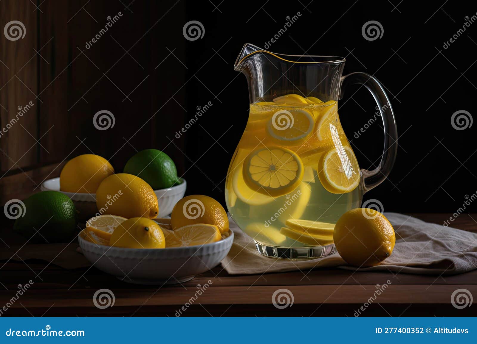 Refreshing Pitcher of Freshly Squeezed Lemon Water with Slices of Fruit ...