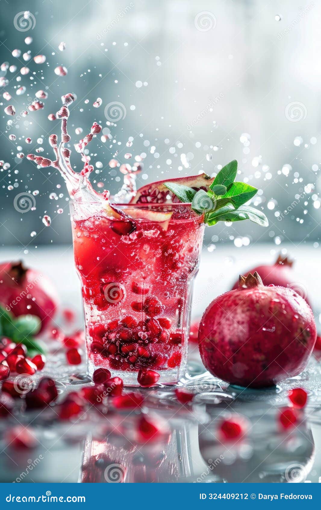 Refreshing Pomegranate Cocktail Splash on Shiny Surface Stock Photo ...