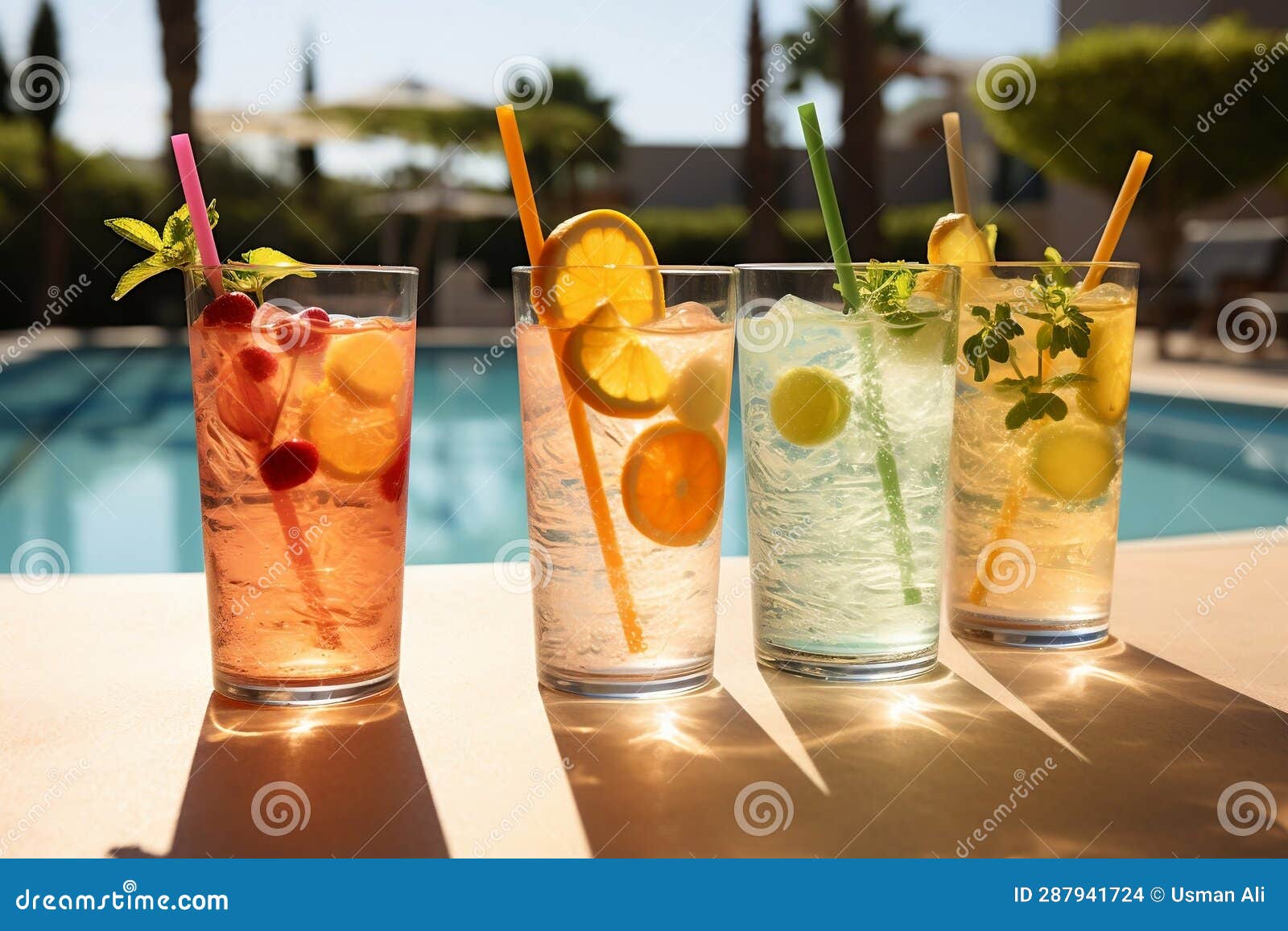 Refreshing Poolside Drinks. a Collection of Four Stock Illustration ...