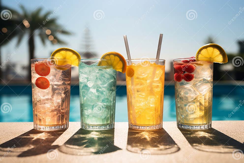 Refreshing Poolside Drinks. a Collection of Four Stock Illustration ...