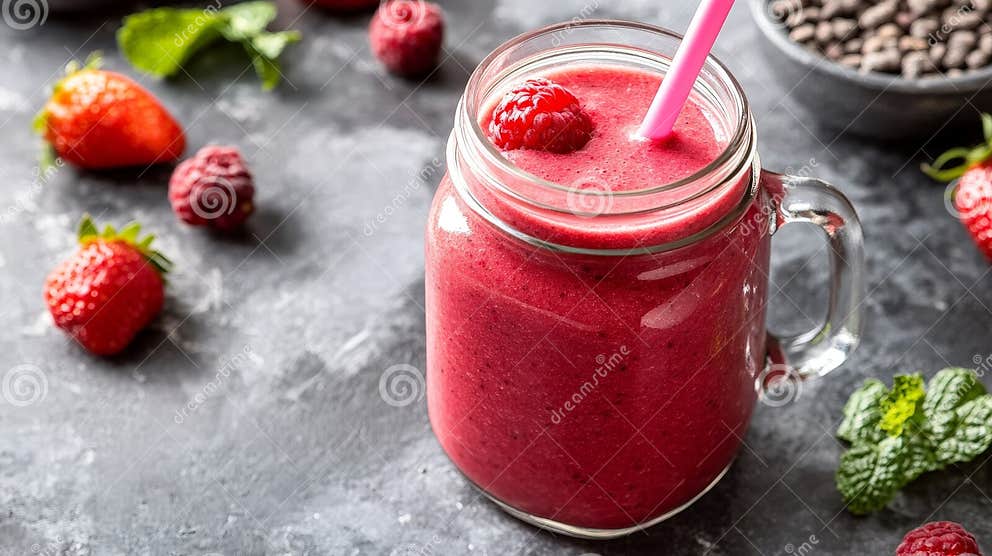 Refreshing Red Berry Smoothie with Fresh Ingredients on Rustic Table ...