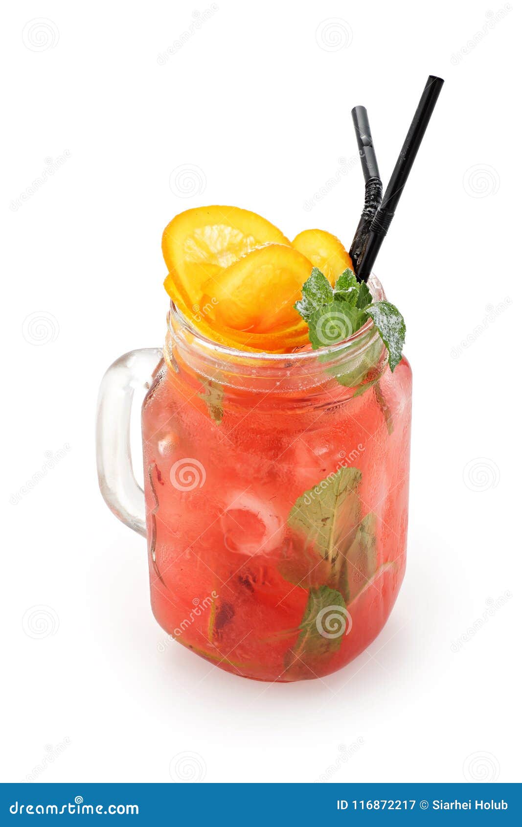 Refreshing Red Drink with Mint and Oranges on White Background Isolated ...