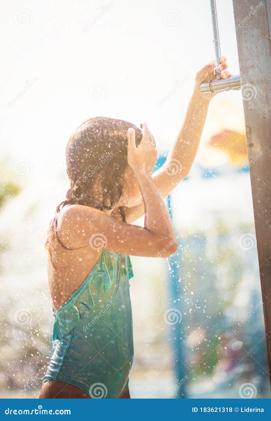 Refreshing stock photo. Image of beach, childhood, girl - 183621318