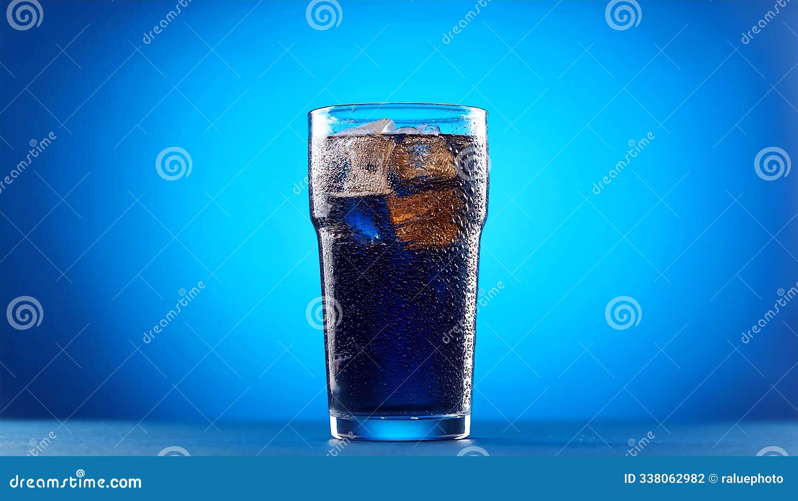 Refreshing Soda in a Glass Against a Blue Background. (1 Stock ...