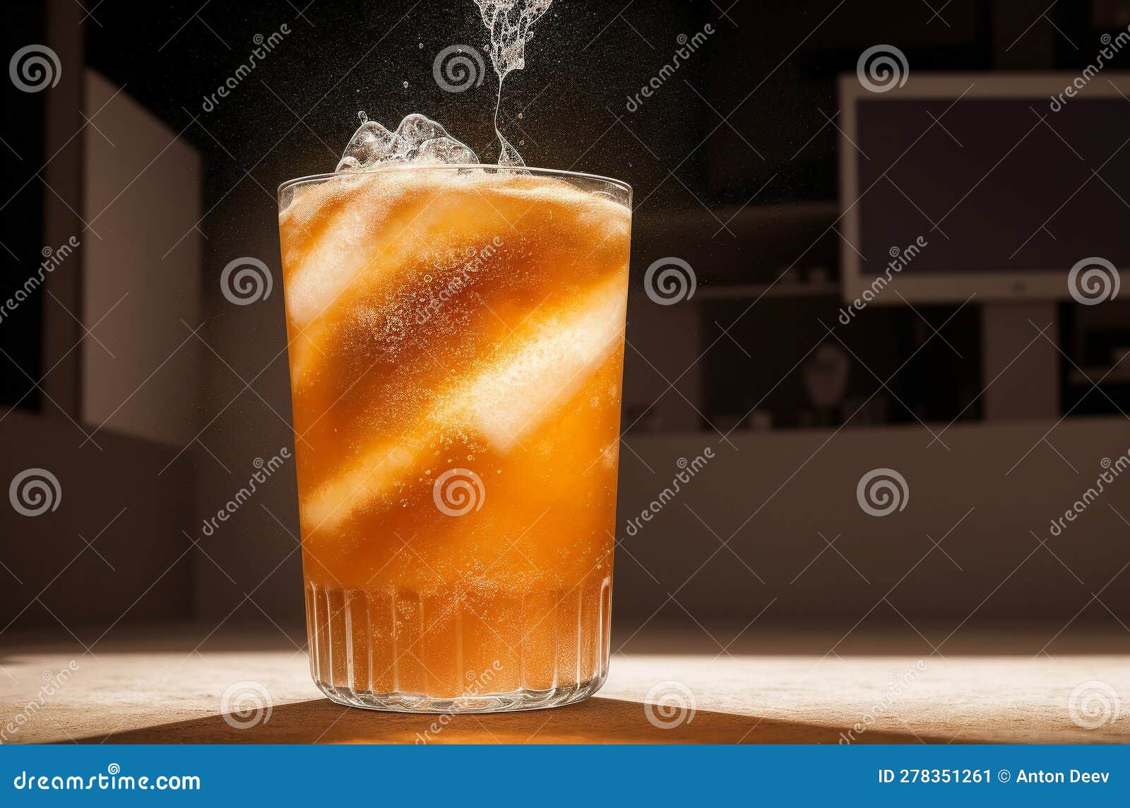 Refreshing Soda in Glass. Fruit Cocktail with Ice. Generative AI. Stock ...