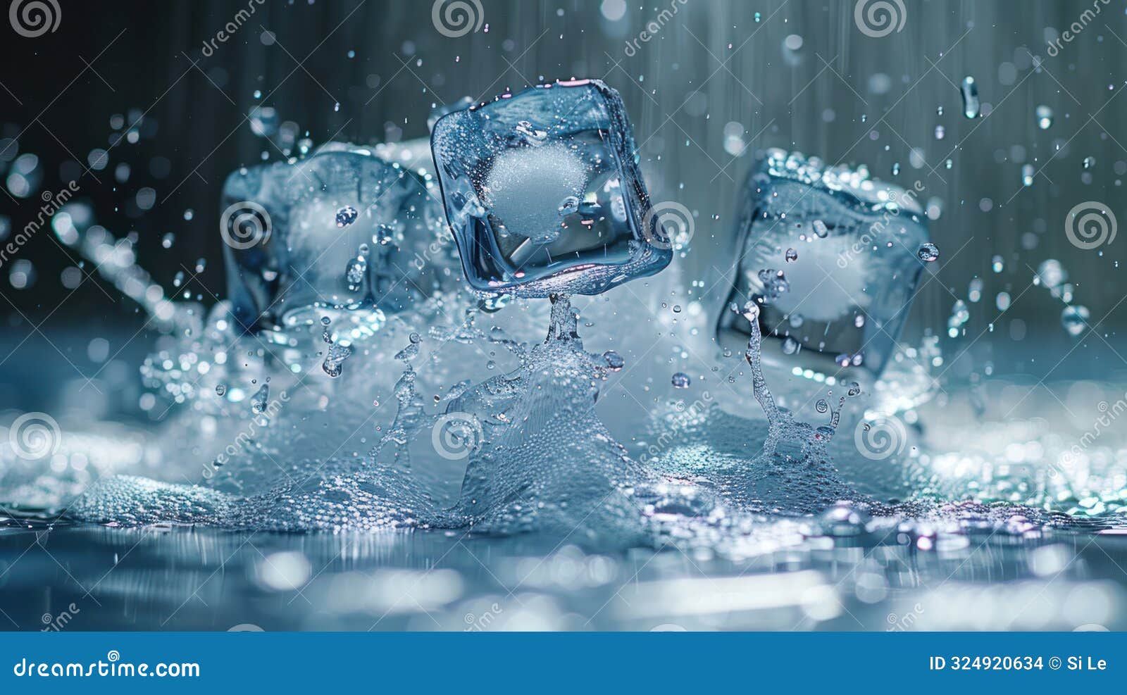 Refreshing Splash: Ice Cubes Falling in Cold Water Stock Illustration ...