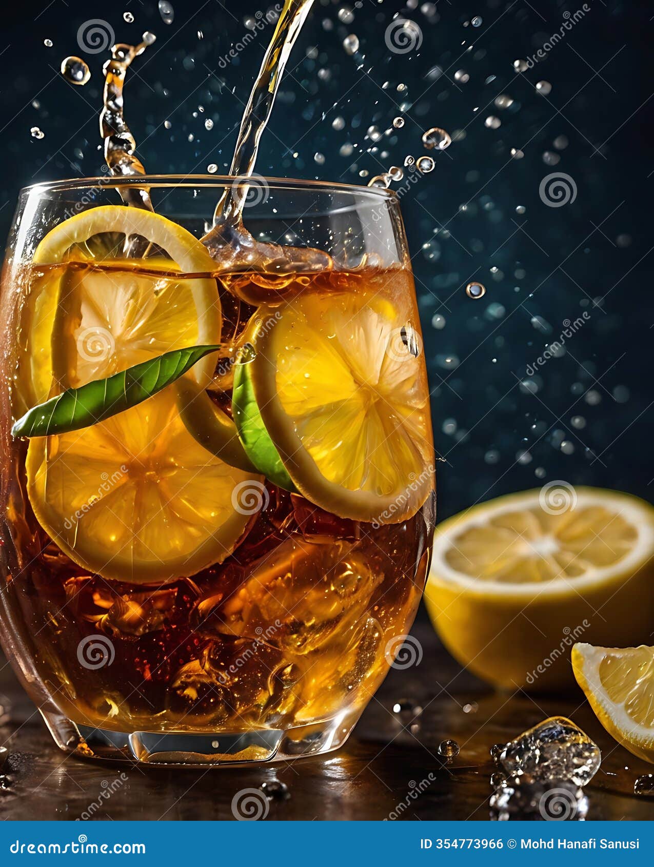 Refreshing Splash of Iced Lemon Tea Stock Illustration - Illustration ...