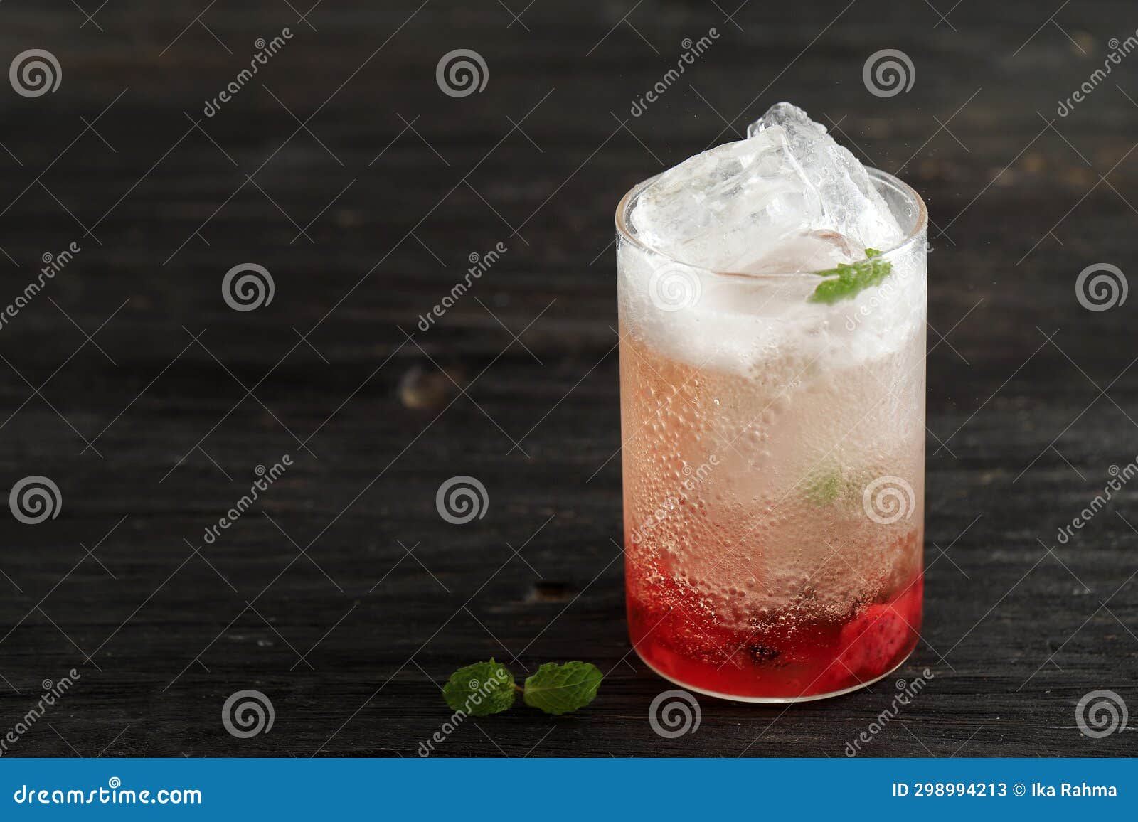 Refreshing Spritzer with Red Syrup, Sparkling Water with Ice Stock ...