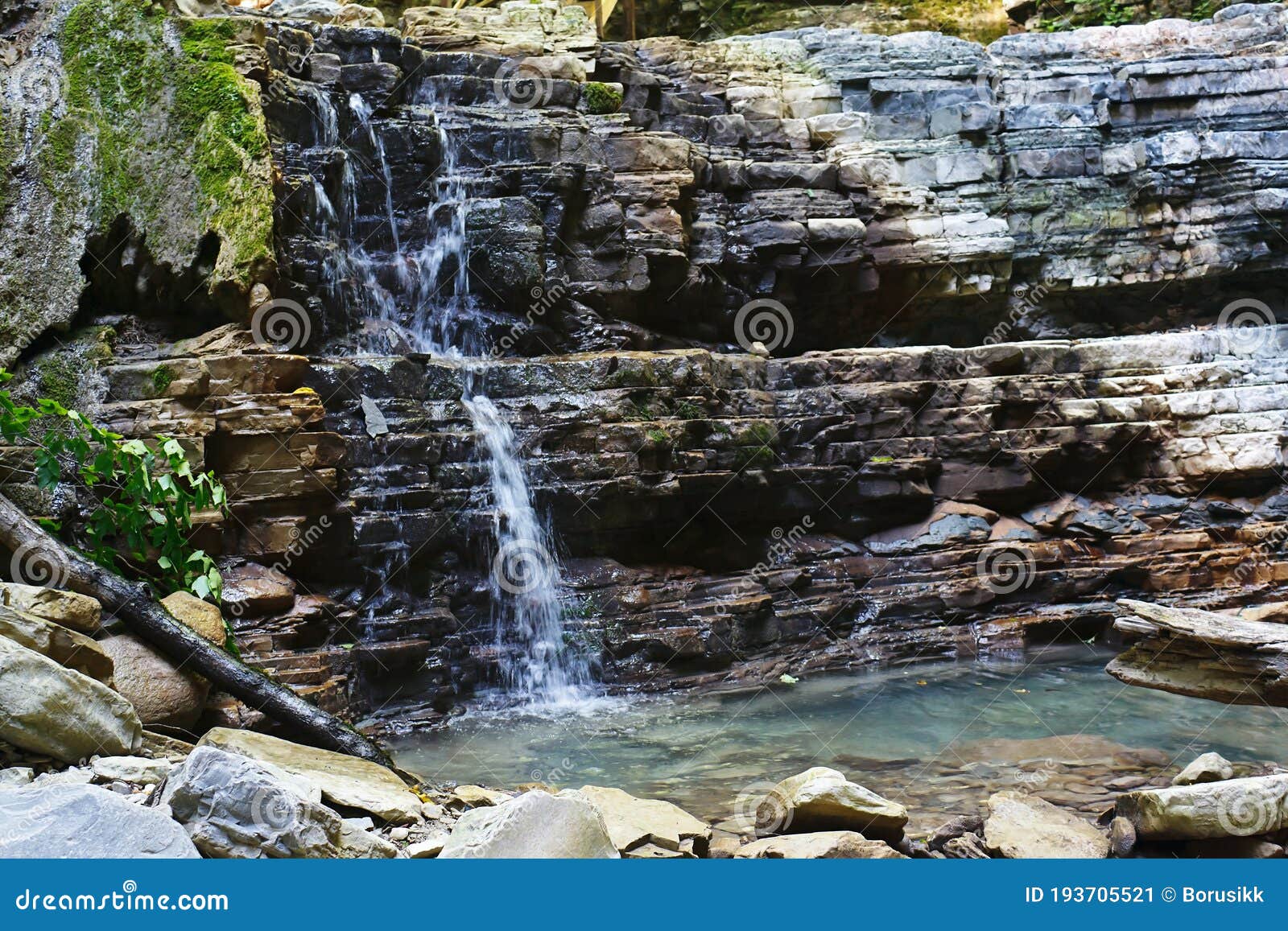 Refreshing Stream of Mountain Brook Falling from the Rocks Stock Image ...