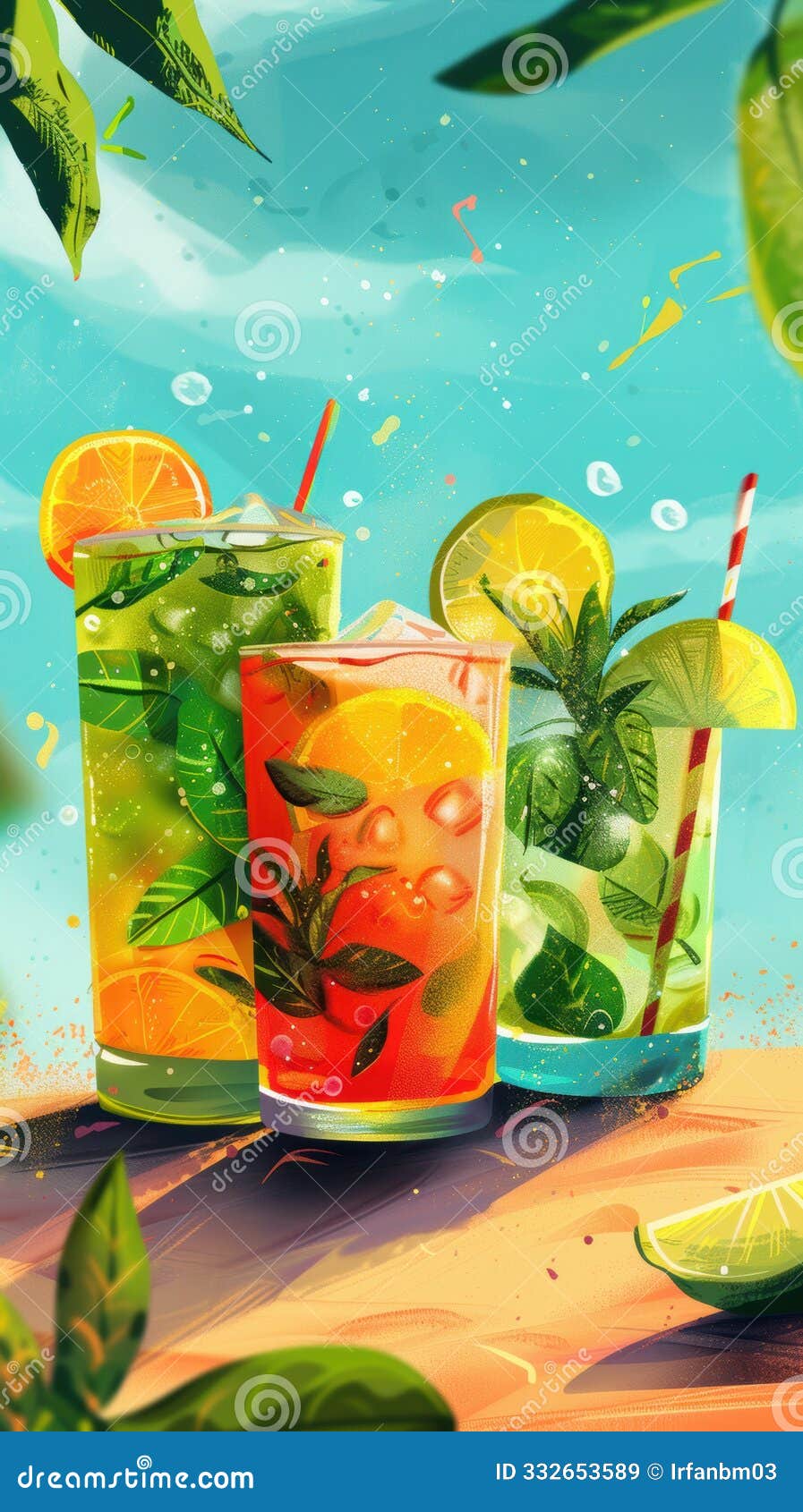Refreshing Summer Beach Drinks. High Detailed Drink Concept Stock Image ...