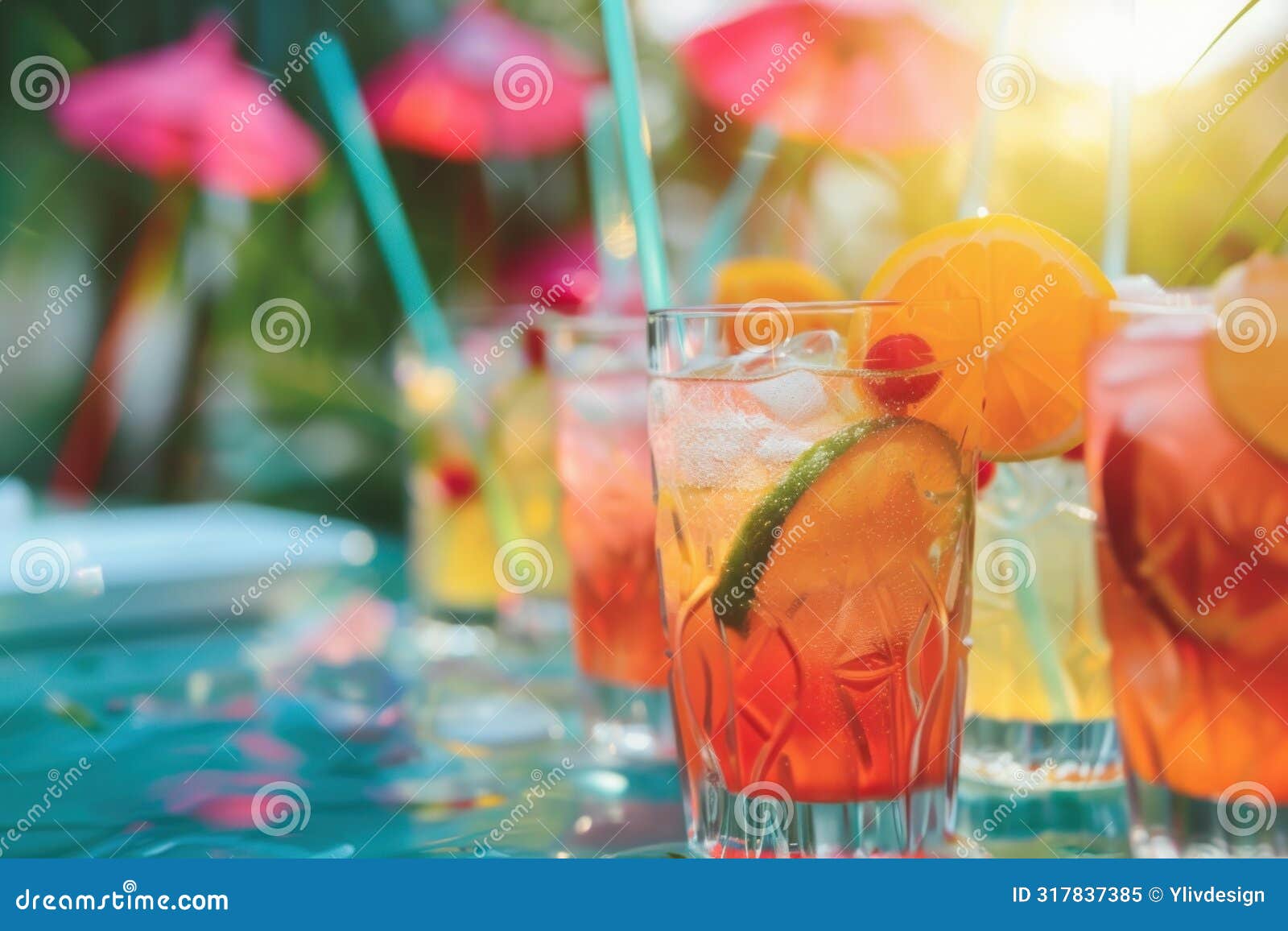 Refreshing Summer Cocktails by the Pool at Sunset Stock Image - Image ...