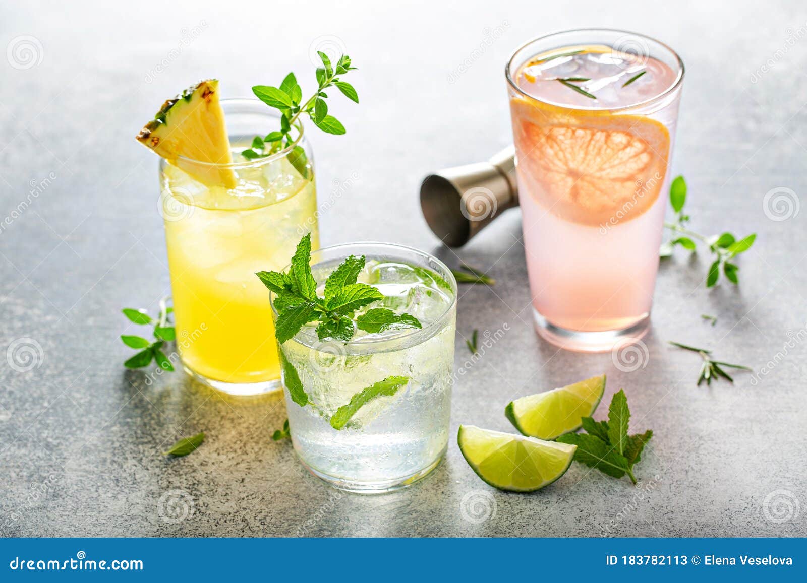 Refreshing Summer Cocktails on the Table Stock Image - Image of frozen ...