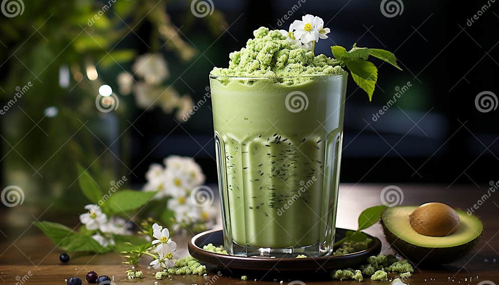 Refreshing Summer Drink Green Milkshake with Avocado, Fruit, and Mint ...