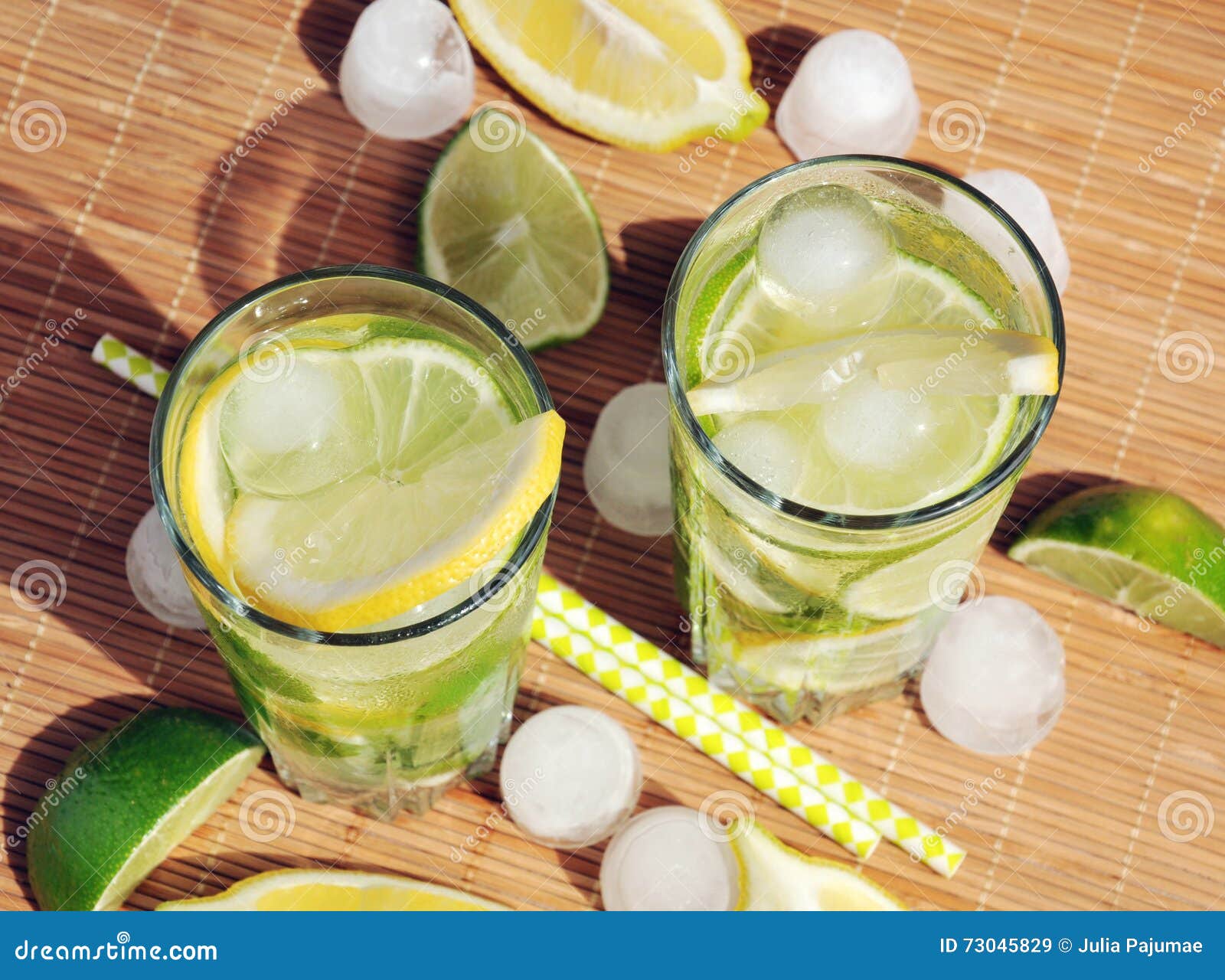 Refreshing Summer Drink with Lemon, Lime, Mint and Ice in Glasses Stock ...