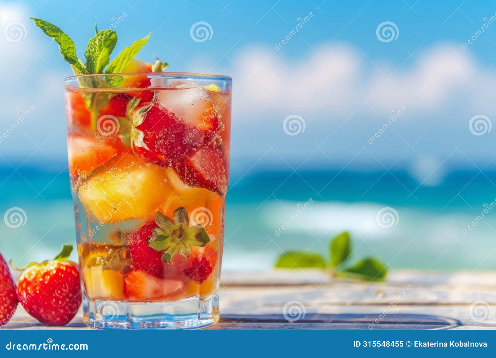 Refreshing Summer Fruit Cocktail In Glass On Sunny Beach For Ultimate