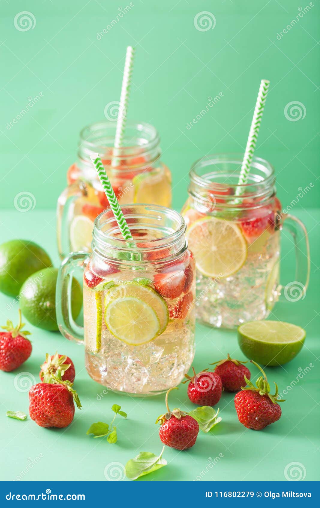 Refreshing Summer Lemonade with Strawberry and Lime in Mason Jar Stock ...
