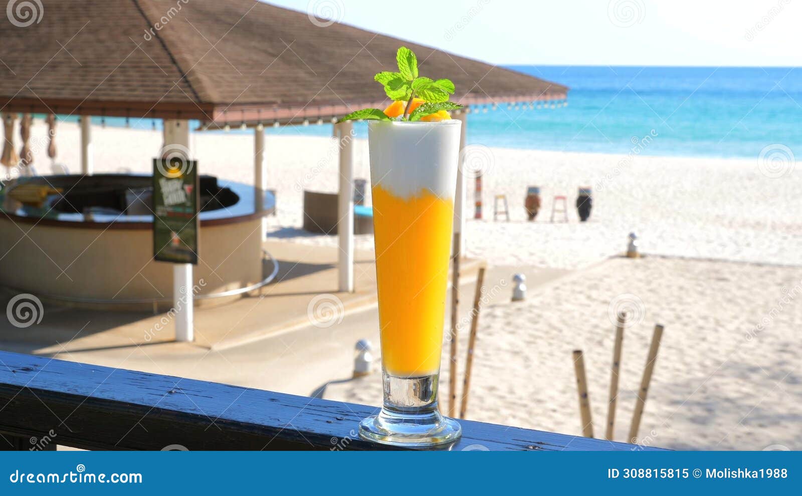 Refreshing Tropical Cocktail On Beachside Bar Stock Image Image Of