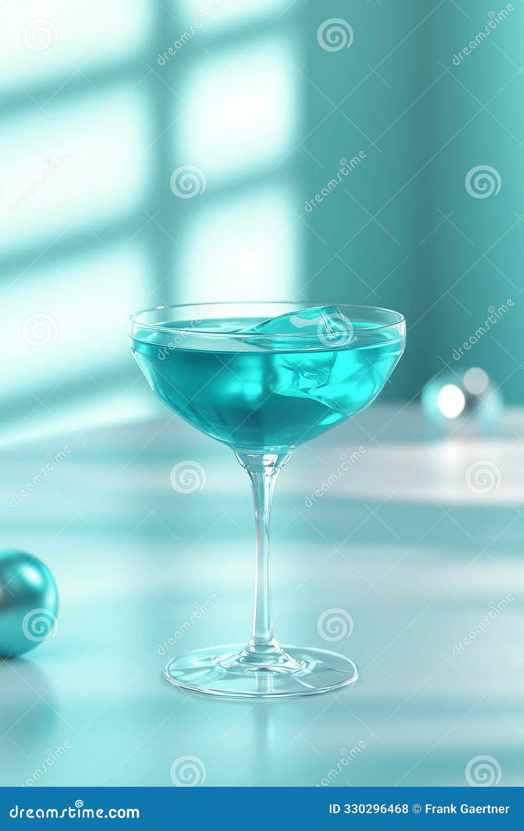 Refreshing Turquoise Cocktail is Standing on a Table, Its Color ...