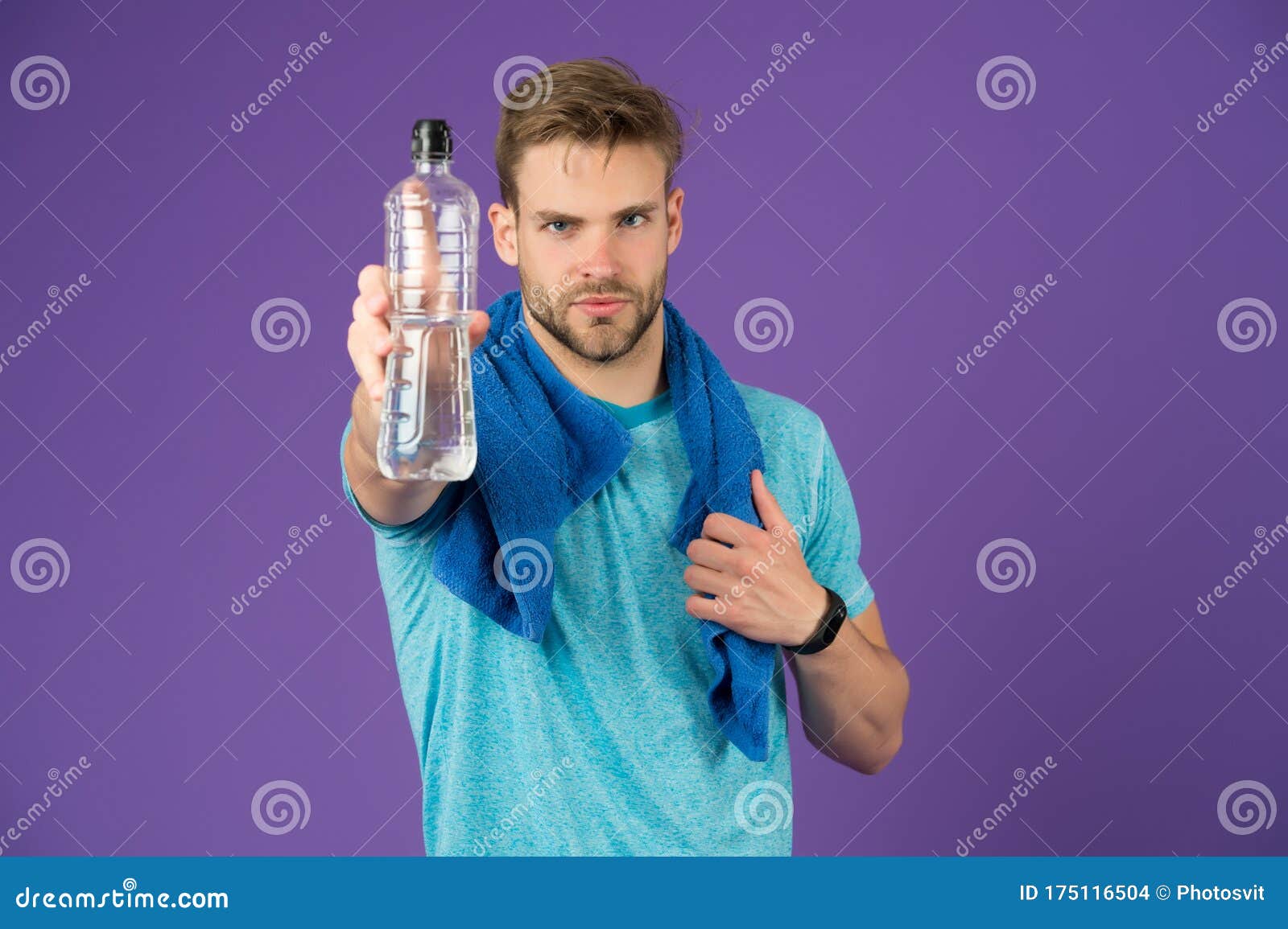 Refreshing Vitamin Drink After Great Workout Man Athletic Hold Water