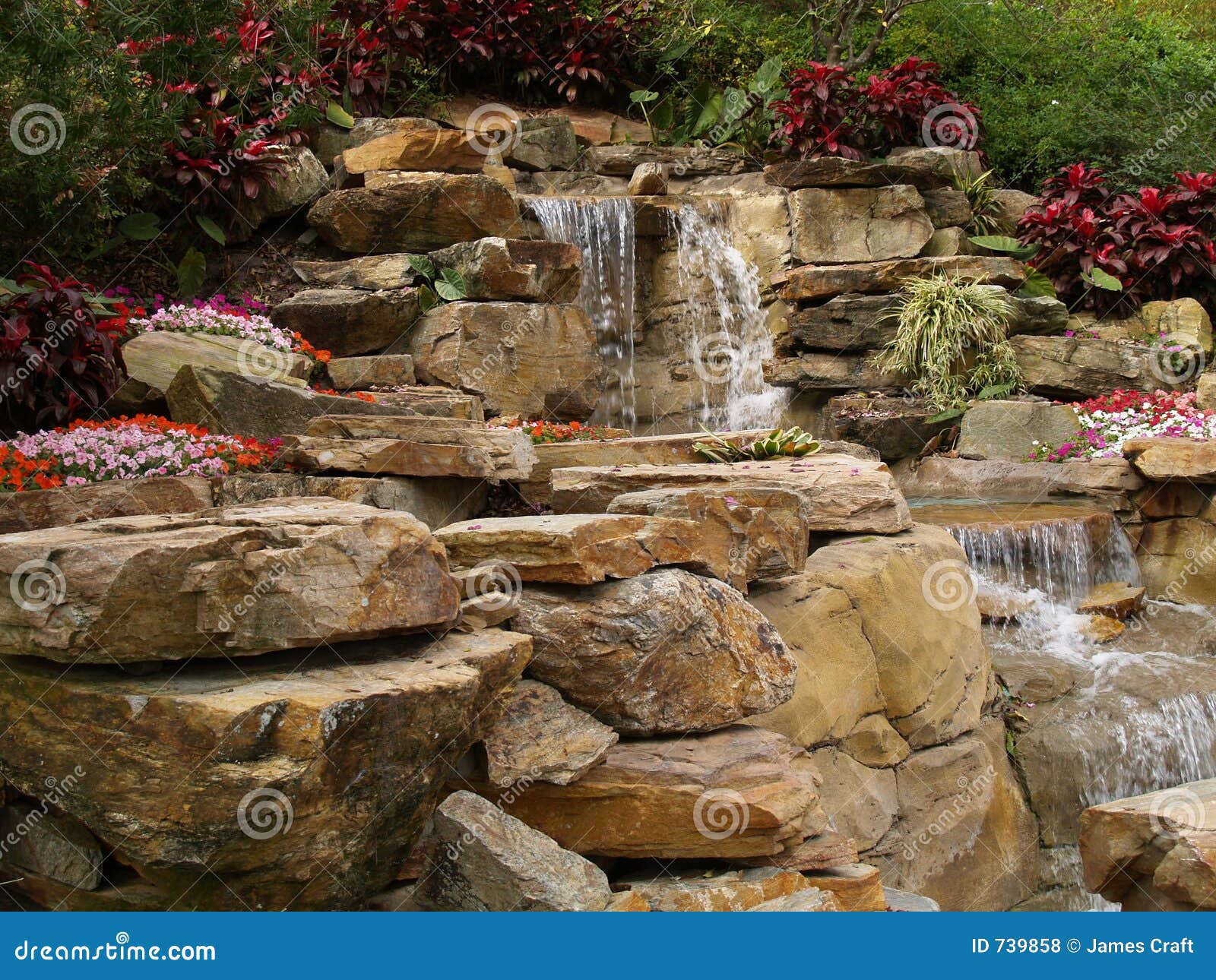 Refreshing waterfall stock photo. Image of flowers, greenery - 739858