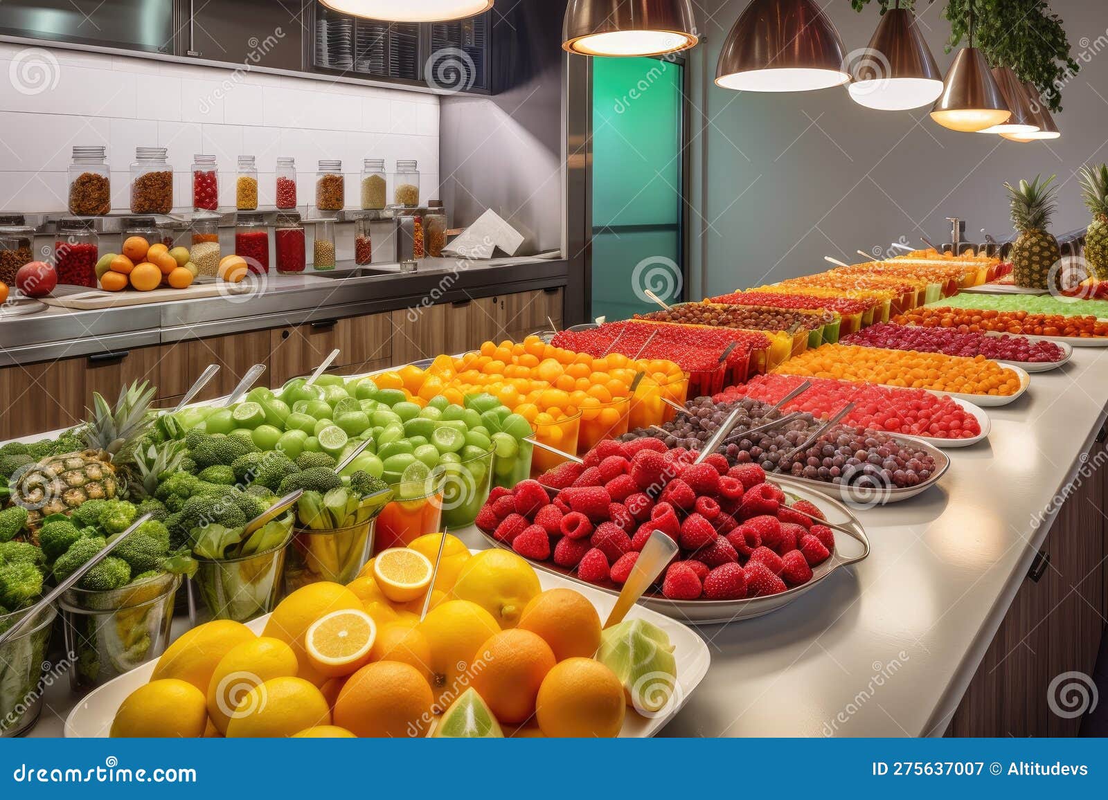 Refreshingly Bright and Colorful Plating Area with Fresh Fruit, Herbs ...