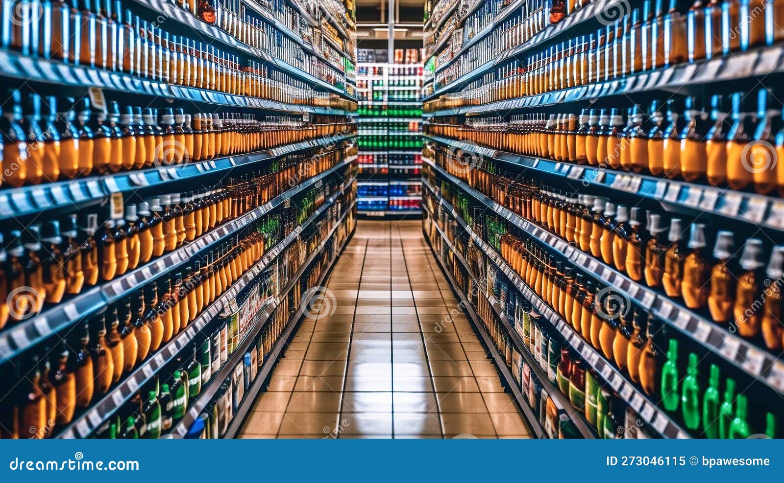 Refreshment Awaits, Long Supermarket Aisle with Drinks and Bottles ...