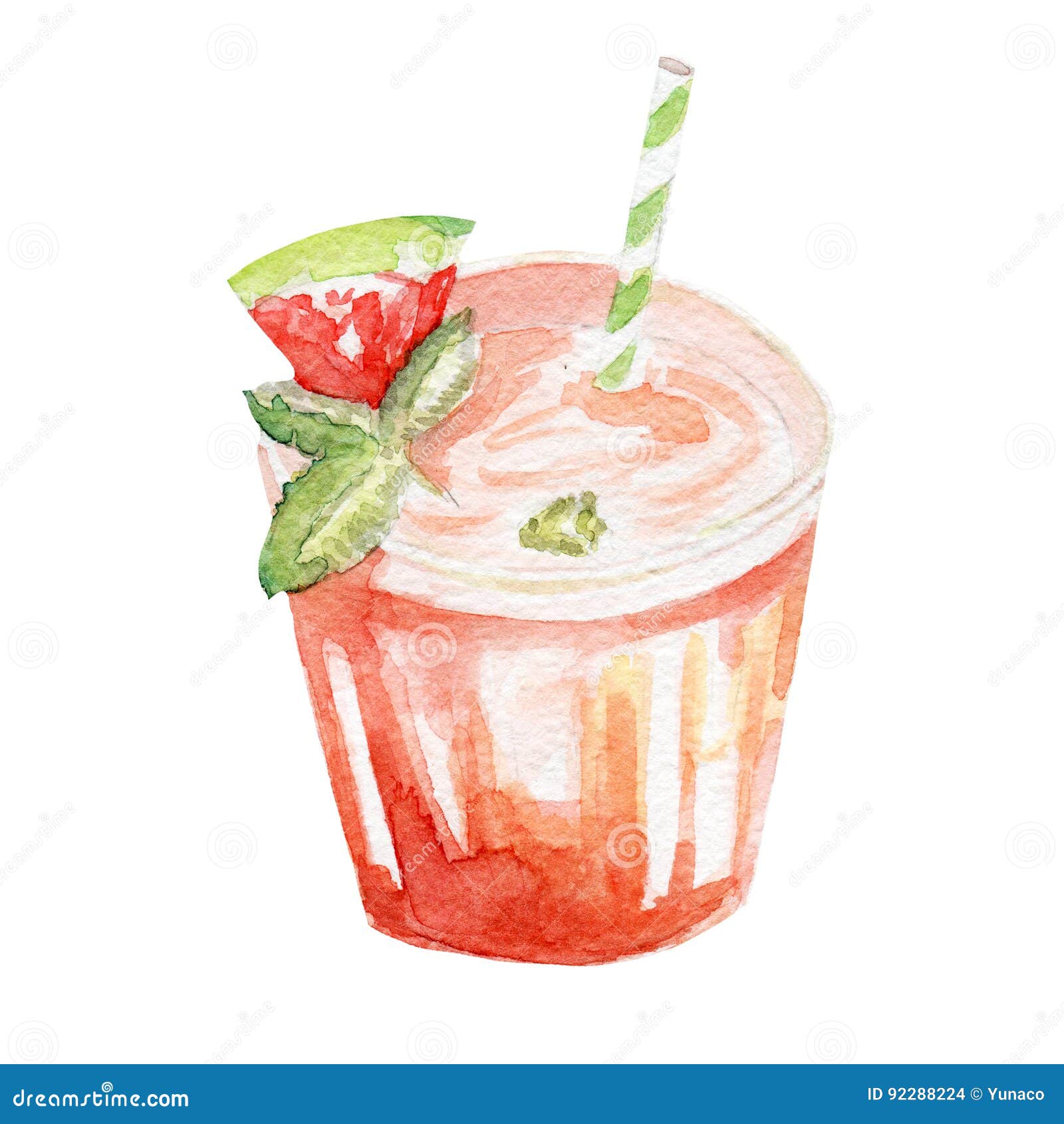 Refreshment Drink Illustration. Hand Drawn Watercolor on White ...