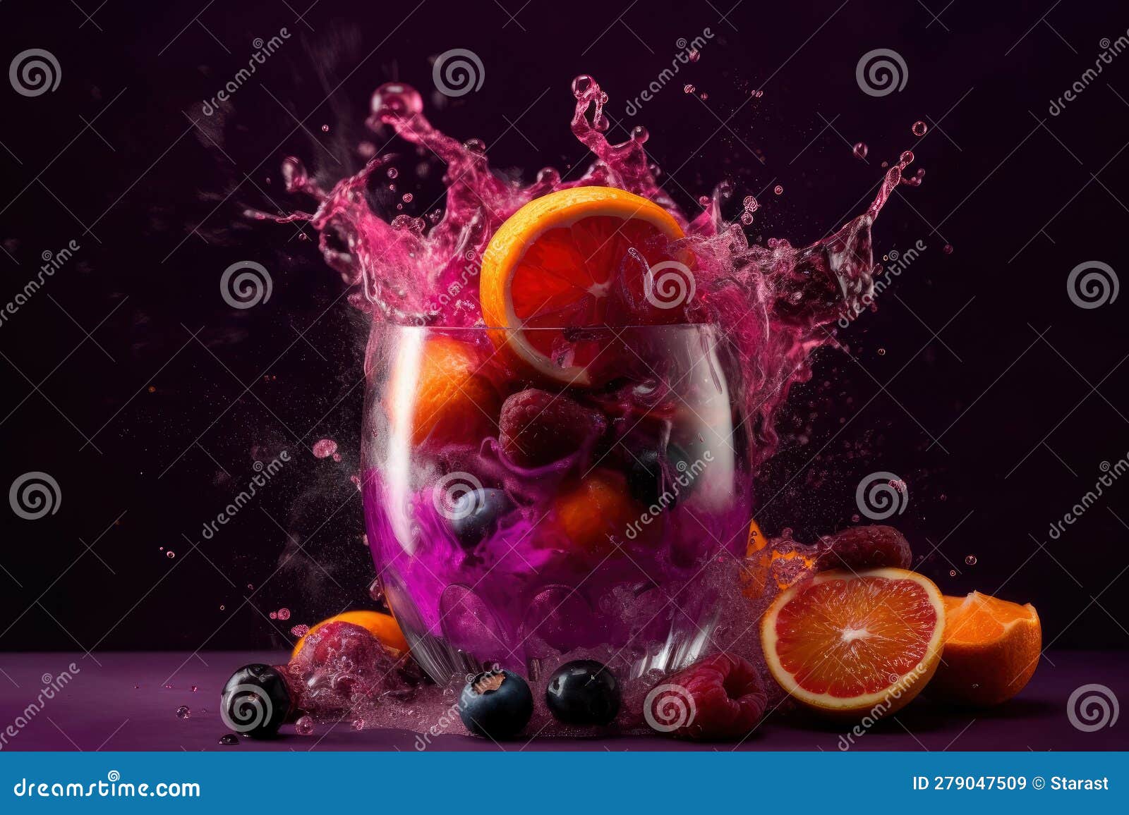 Refreshment Fruit Cocktail with Orange, Blueberry, Raspberry and Lemon ...