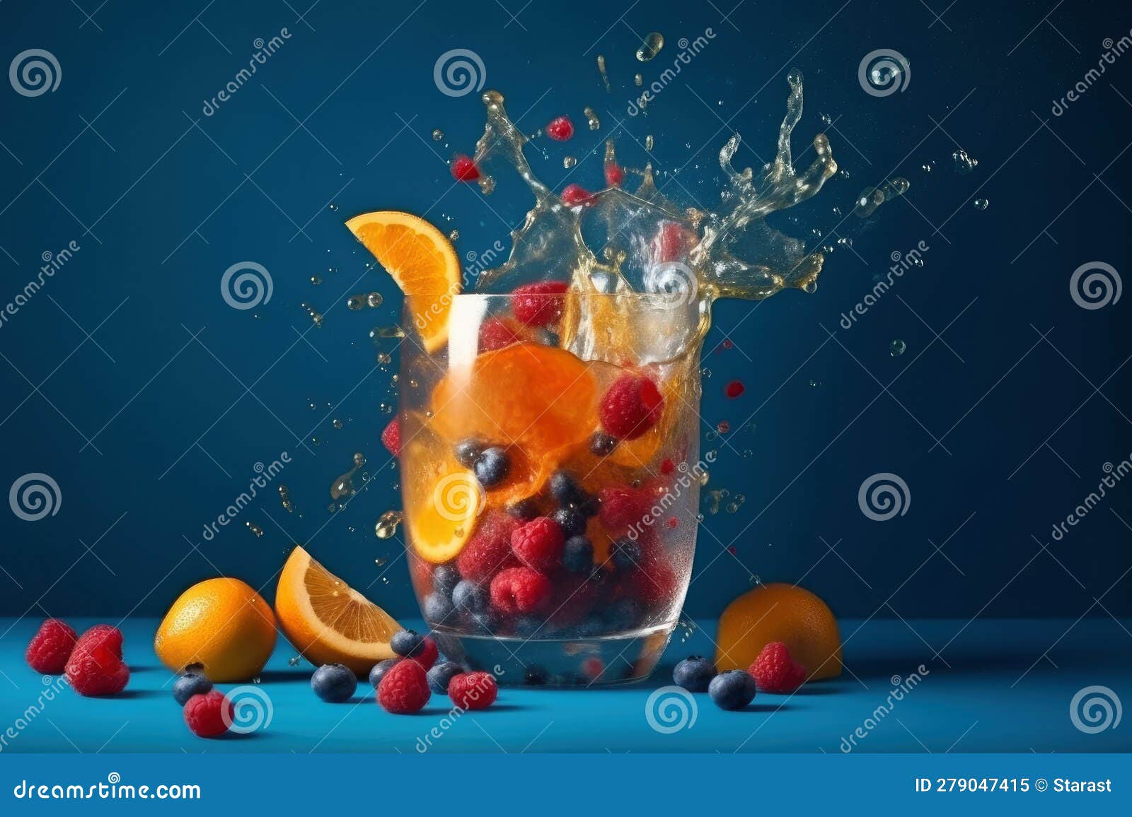 Refreshment Fruit Cocktail with Orange, Lemon, Raspberry and Blueberry ...