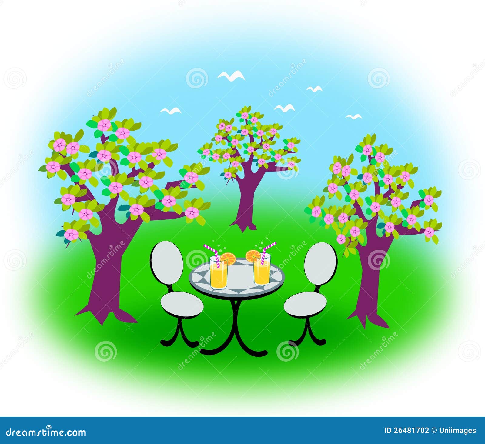 Refreshment in the Garden stock illustration. Illustration of blossom ...