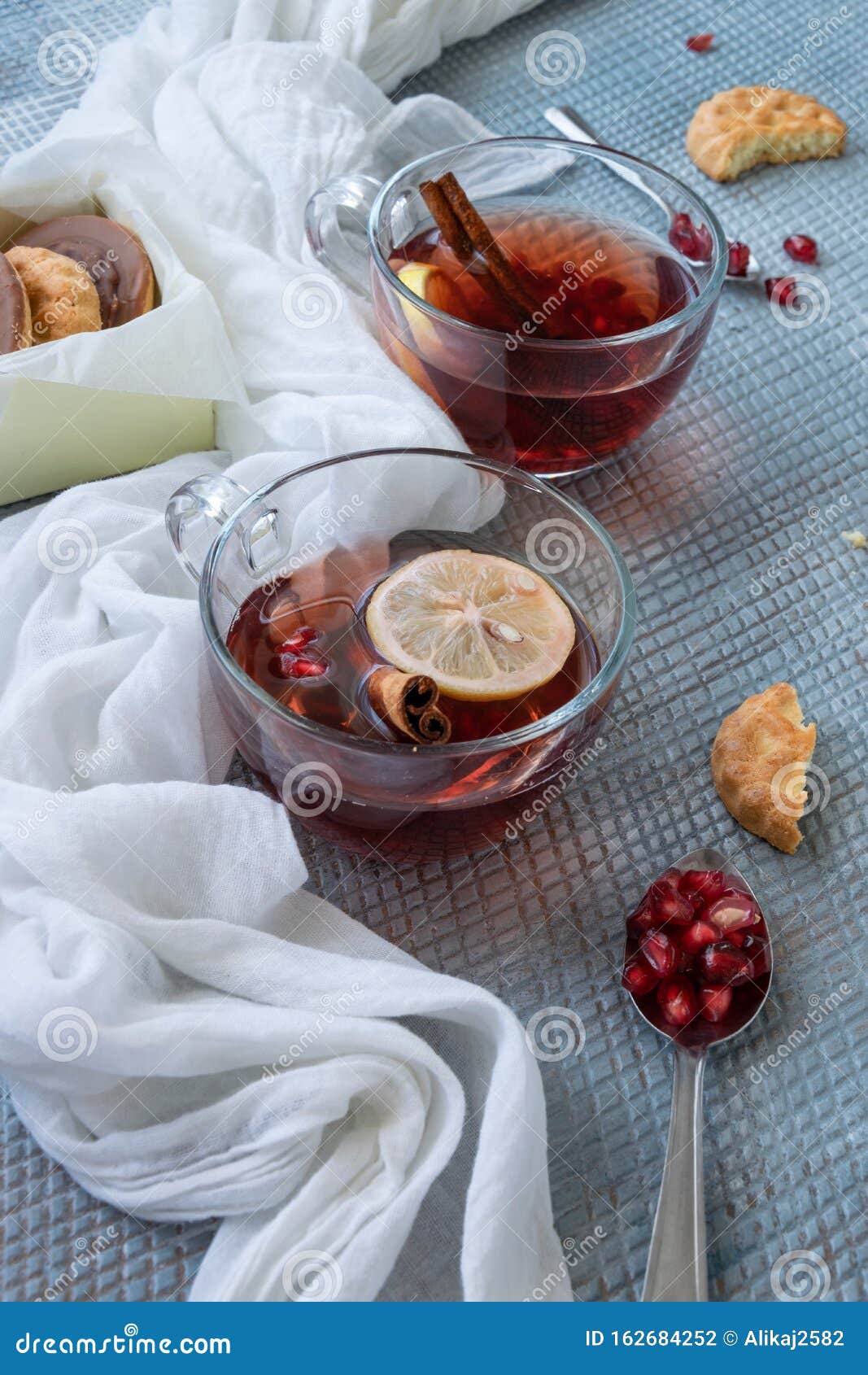 Refreshment Time, Tasty Homemade Biscuits, Pomegranate Tea Stock Photo ...