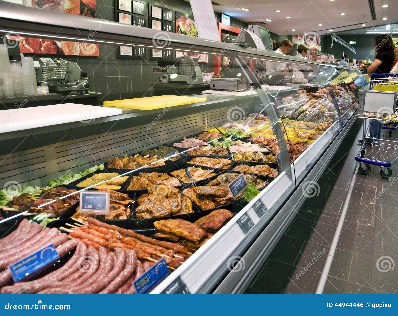 Refrigerated Counter in Supermarket Stock Photo - Image of nutrition ...