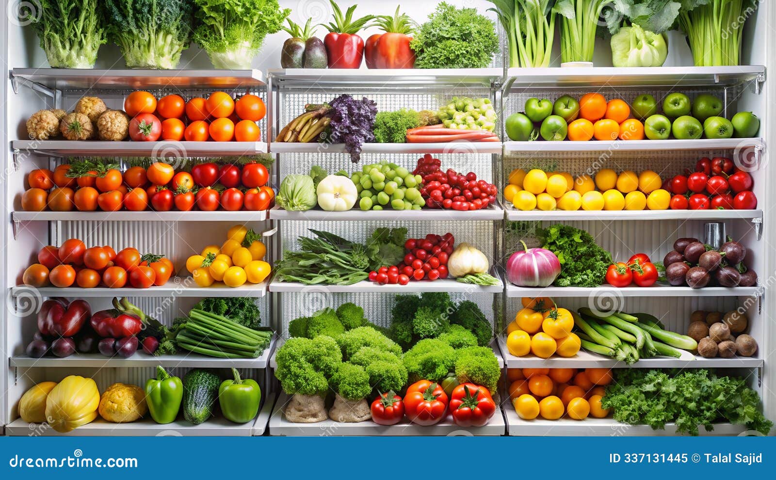 A Refrigerated Shelf Packed with Fresh Fruits and Vegetables Stock ...