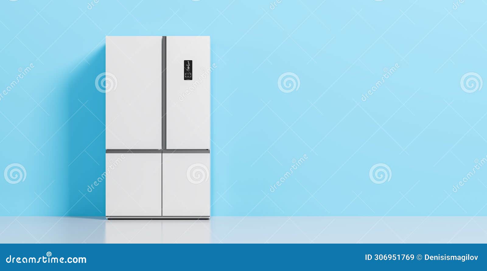 Refrigerator with Double Doors Set on Copy Space Blue Background Stock ...