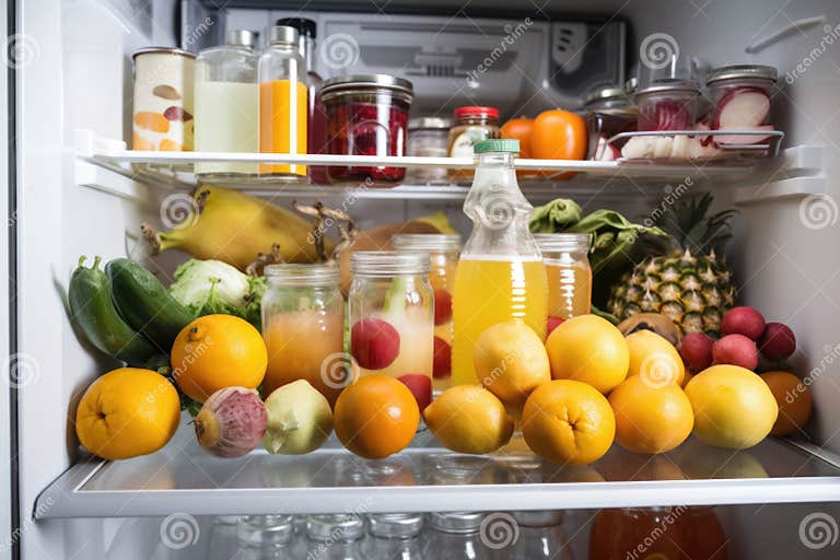 Refrigerator Filled with Fresh Ingredients, Ready for Cooking Stock ...
